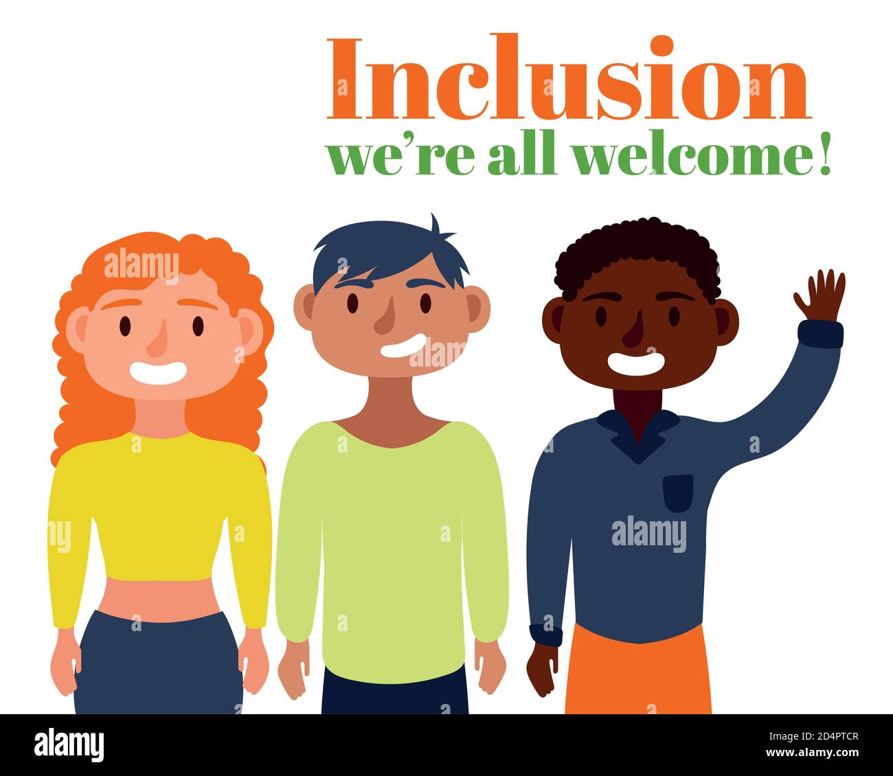 Inclusion concept lettering with group friends characters vector ...