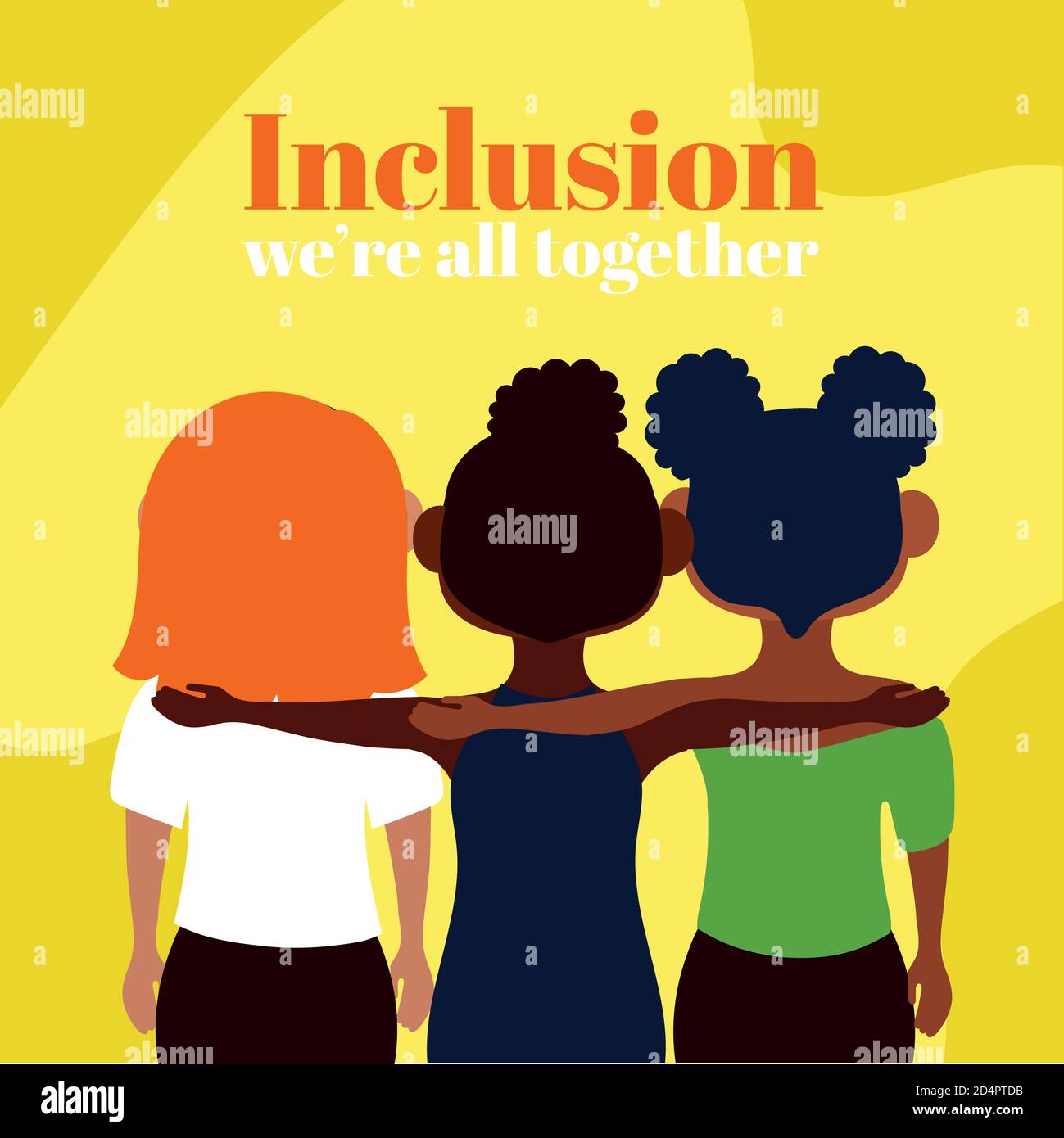 Inclusion concept lettering with girls back characters vector ...