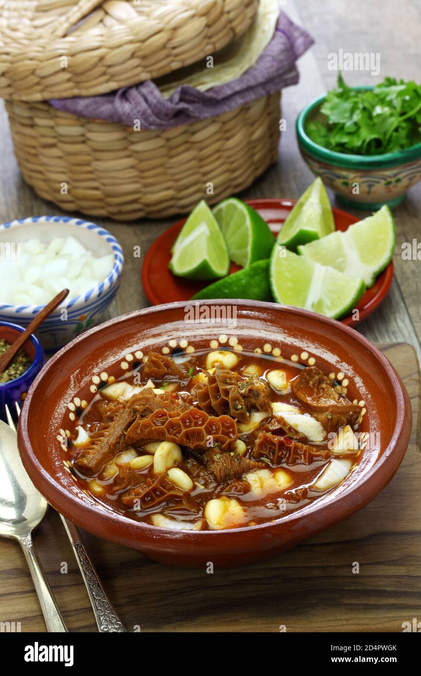 Menudo Rojo is a traditional mexican soup made with honeycomb tripe and ...