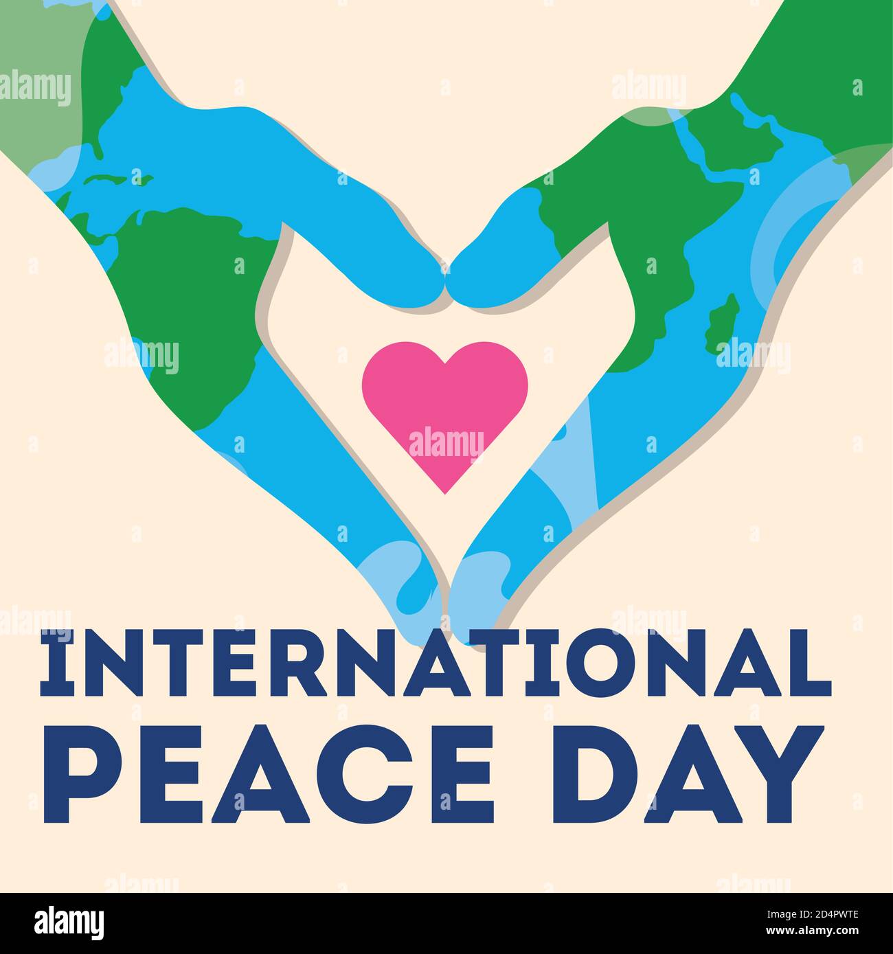 International Day of Peace lettering with hands world painted and heart ...
