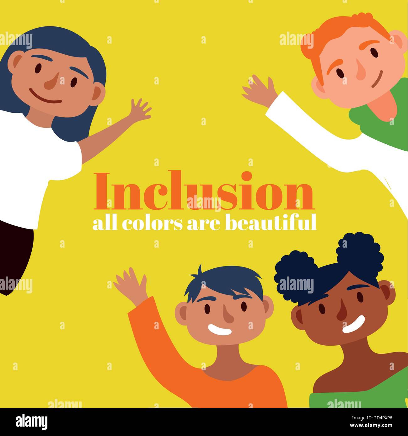 Inclusion concept lettering with community people characters vector ...