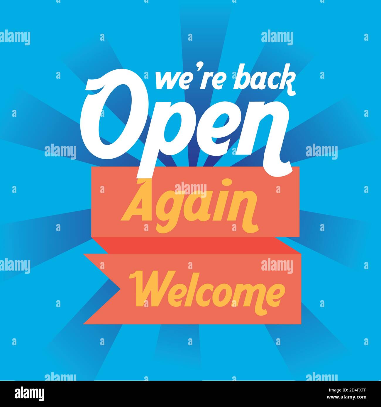 we are back re opening lettering in ribbon frame vector illustration ...