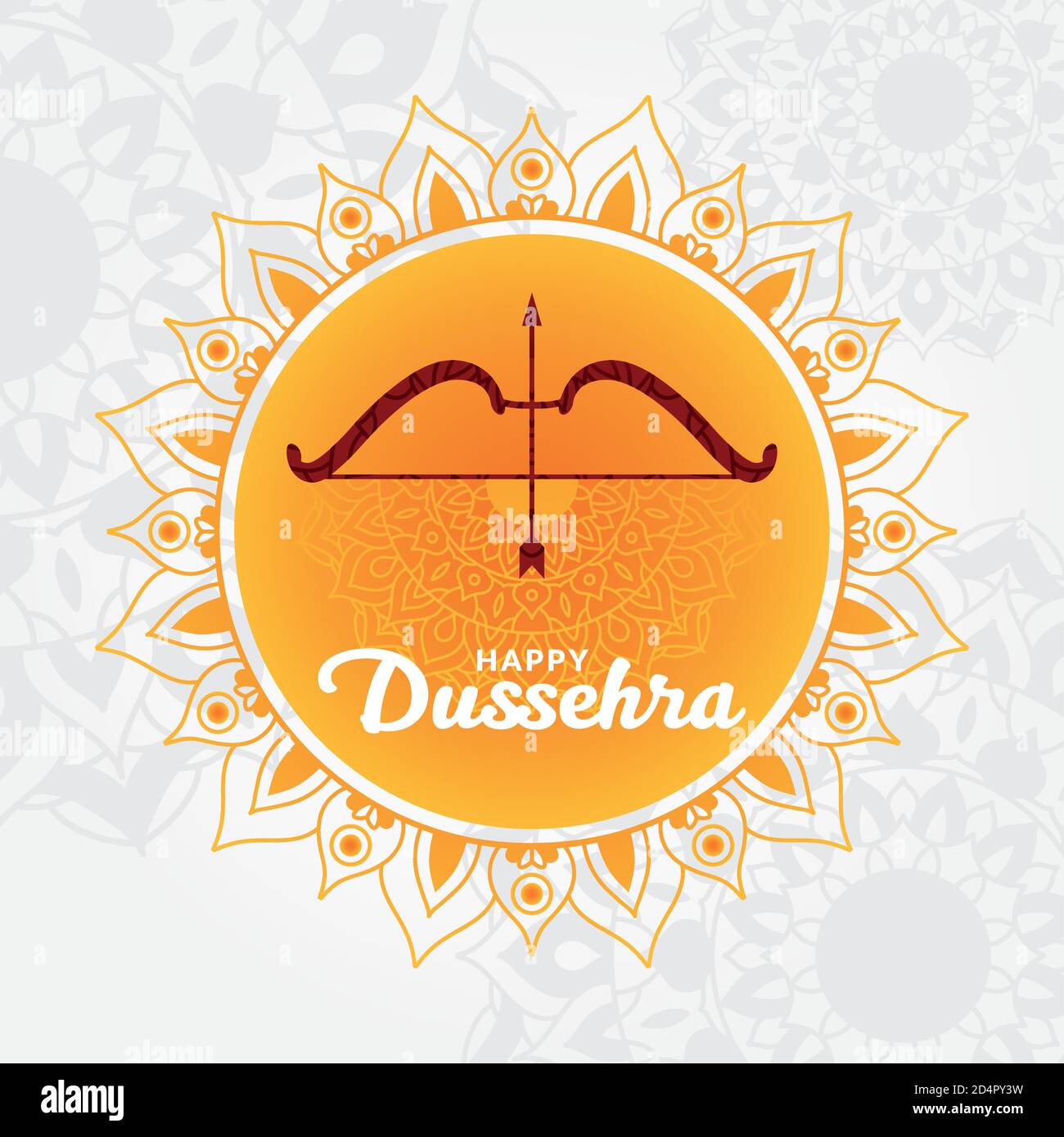 Happy dussehra and bow with arrow on orange mandala design, indian ...