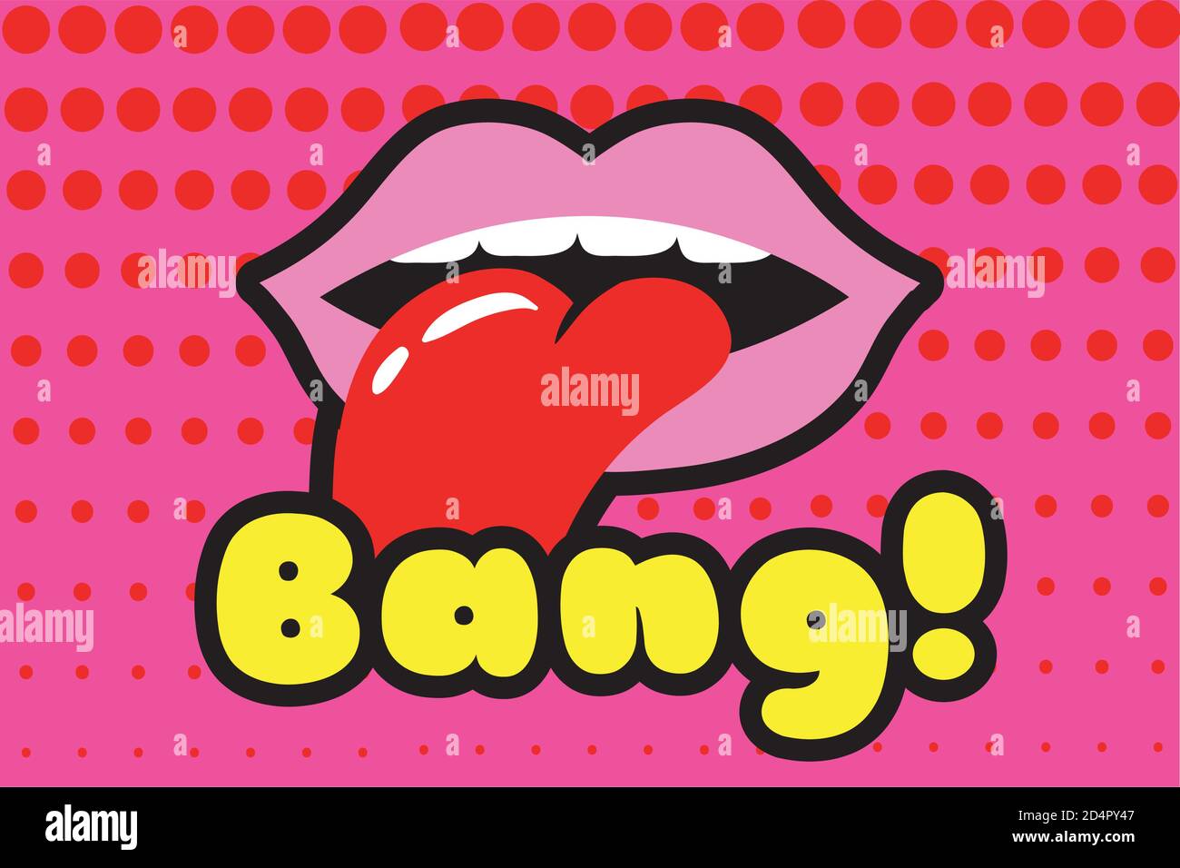 mouth with tongue out and bang word pop art style icon vector ...