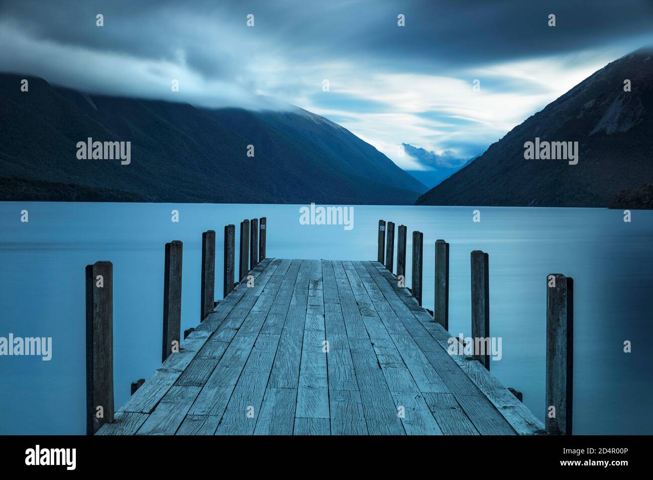 Lake Rotoiti at blue hour, Oceania, Tasman, Nelson Lakes National Park ...