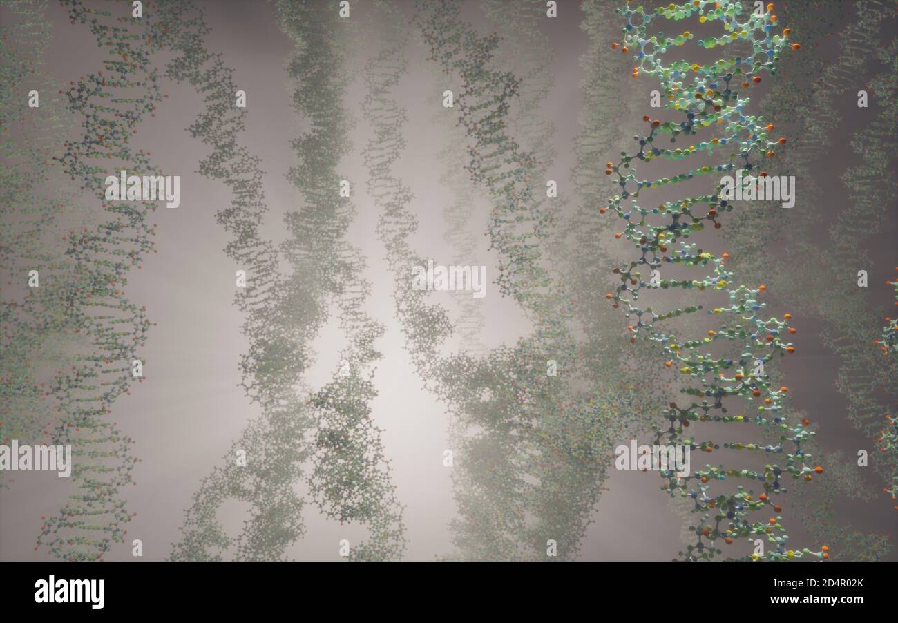 Strings of DNA . Scientifically correct ball-and-stick representation ...