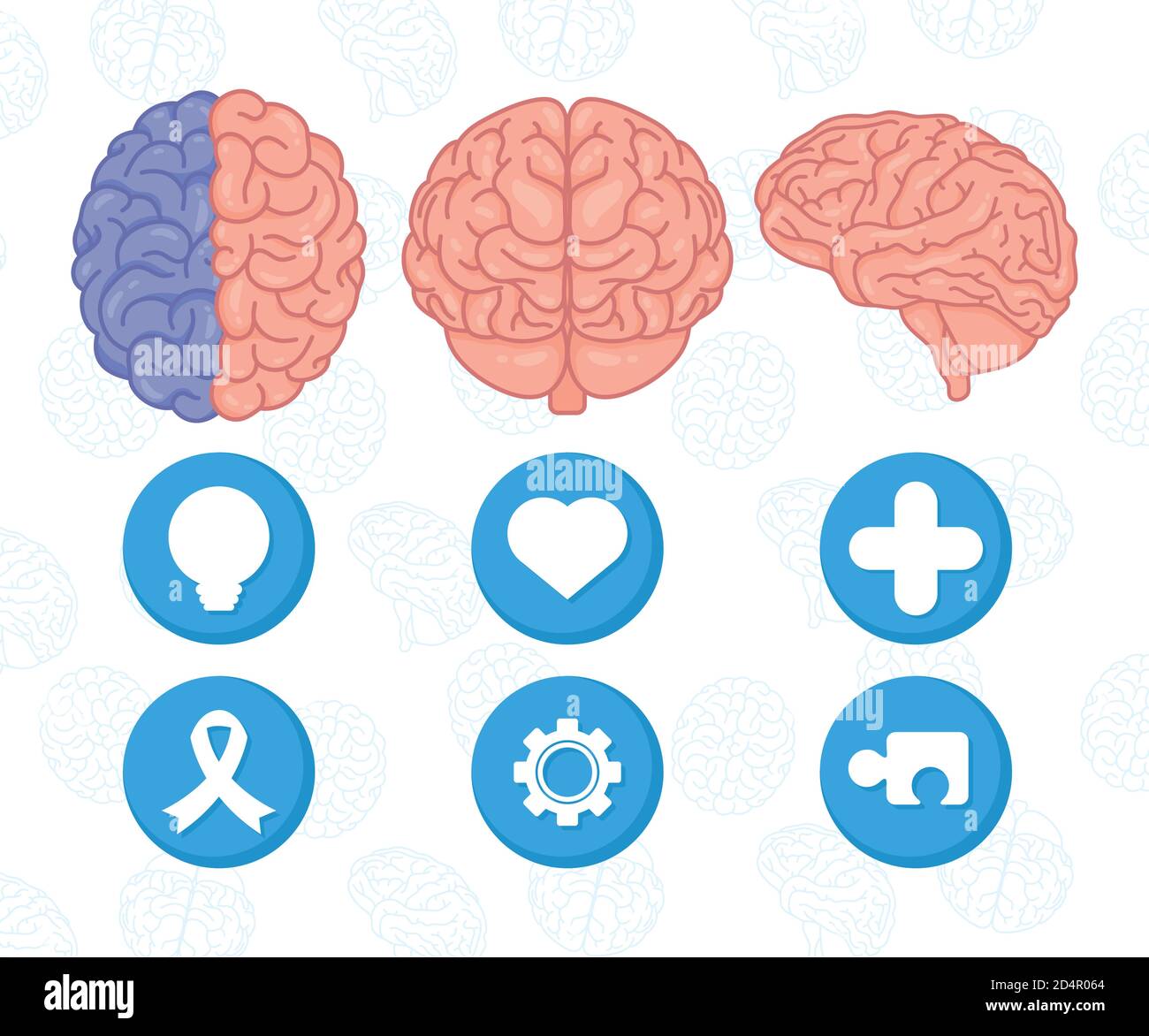 Mental Health Day poster with set brains positions and icons vector ...