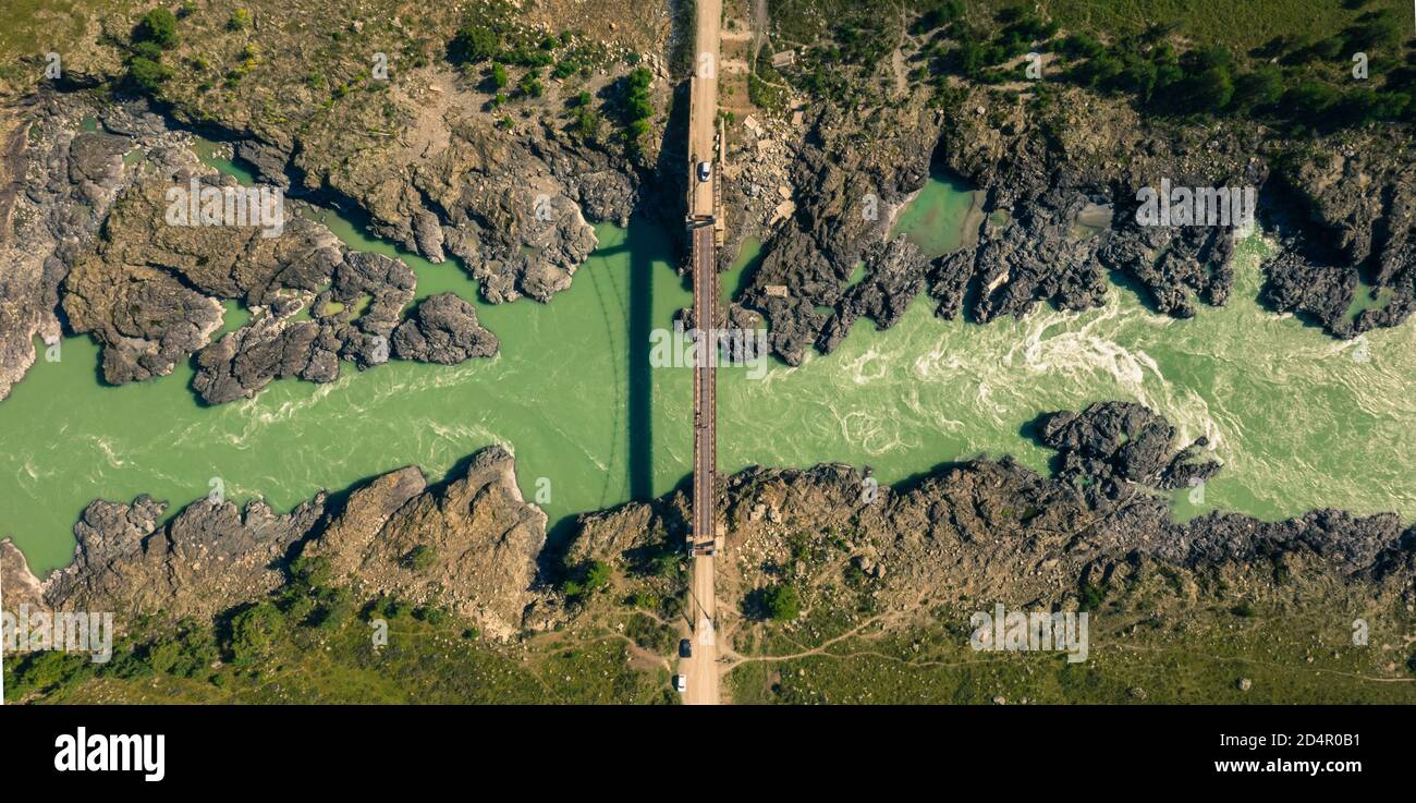 Aerial view of rural river bridge landscape Stock Photo - Alamy