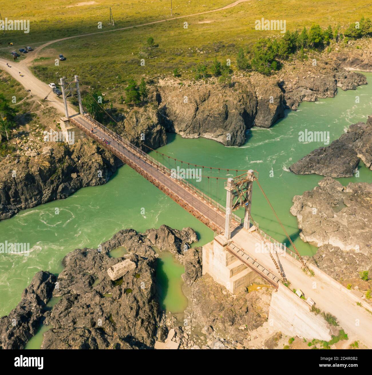 Aerial view of rural river bridge landscape Stock Photo - Alamy