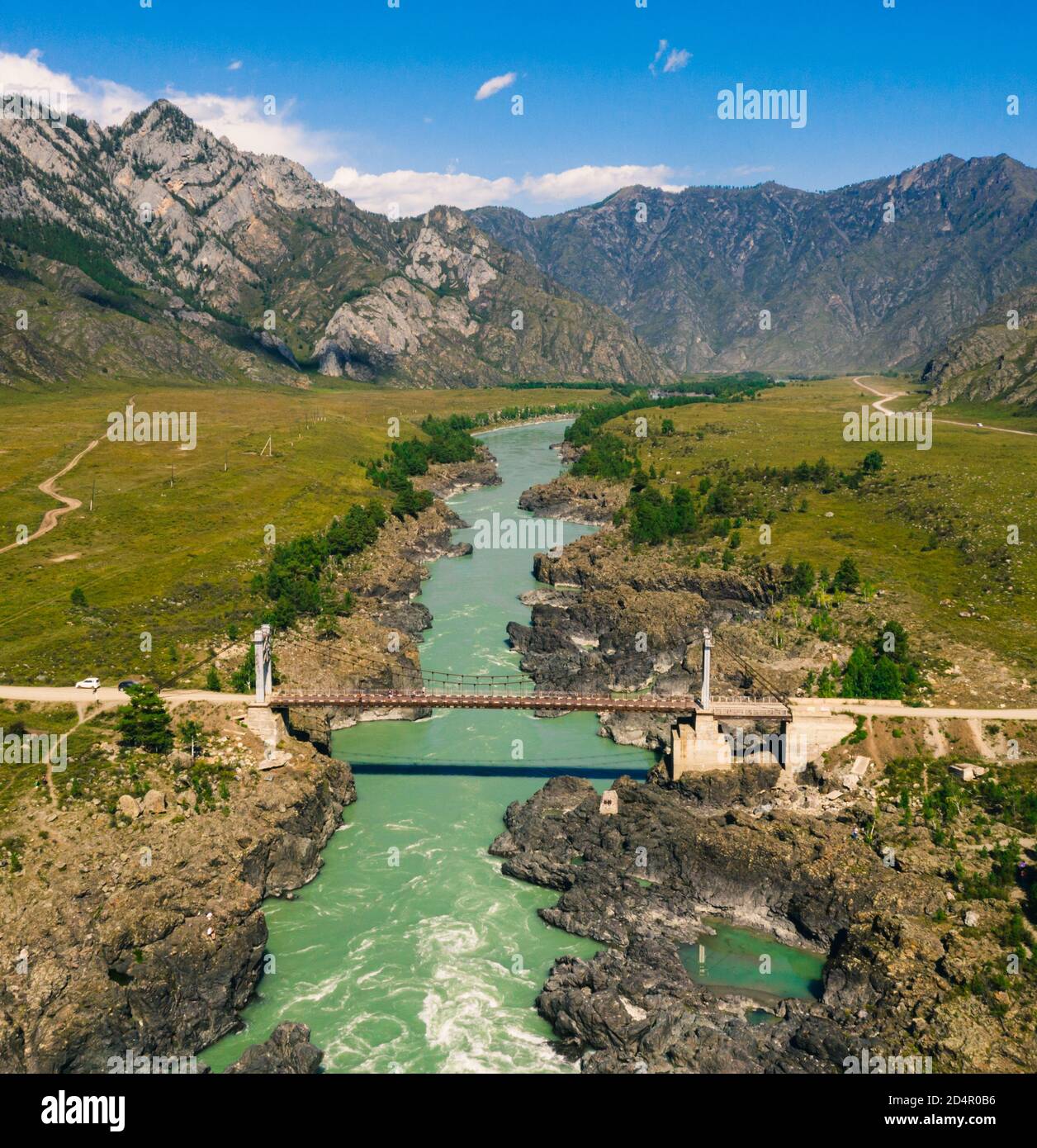 Aerial view of rural river bridge landscape Stock Photo - Alamy