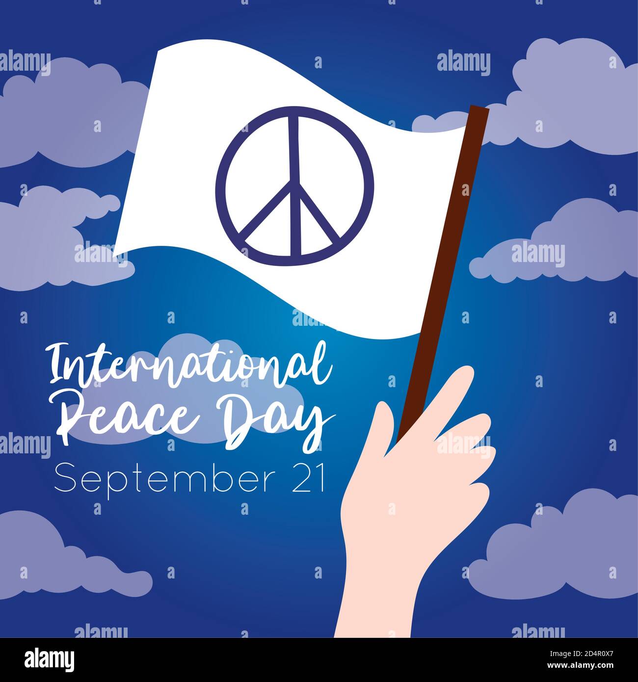 International Day of Peace lettering with hand waving white flag vector ...