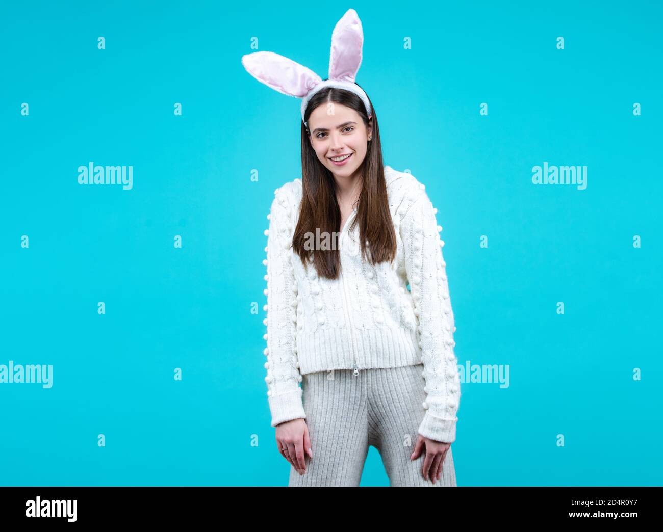 Bunny girl celebrating easter. Model dressed in costume Easter bunny on ...