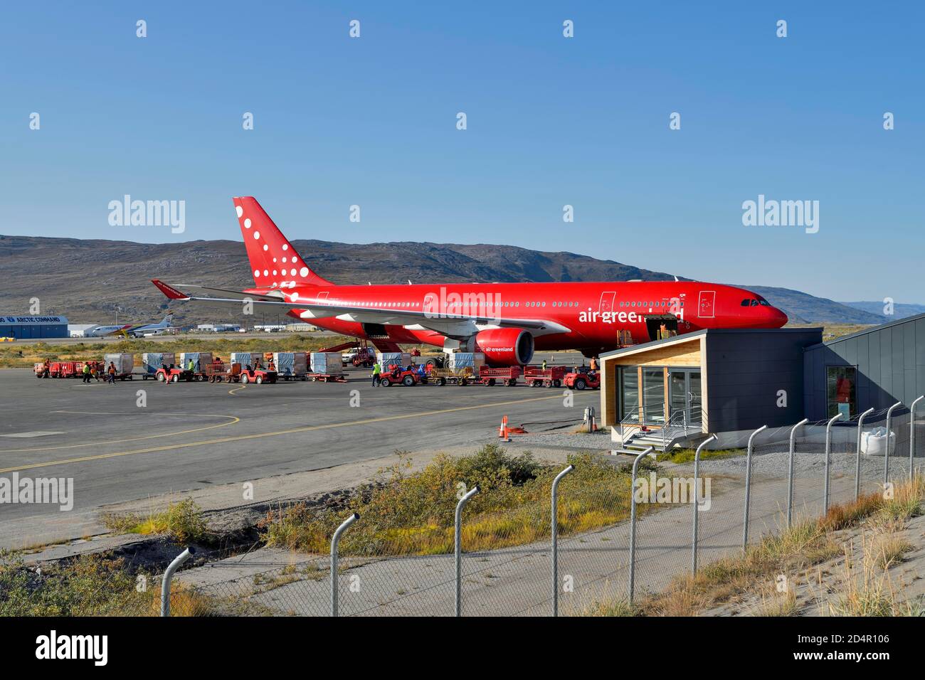 Air Greenland aircraft on runway, airport, Kangerlusuaq, Greenland ...