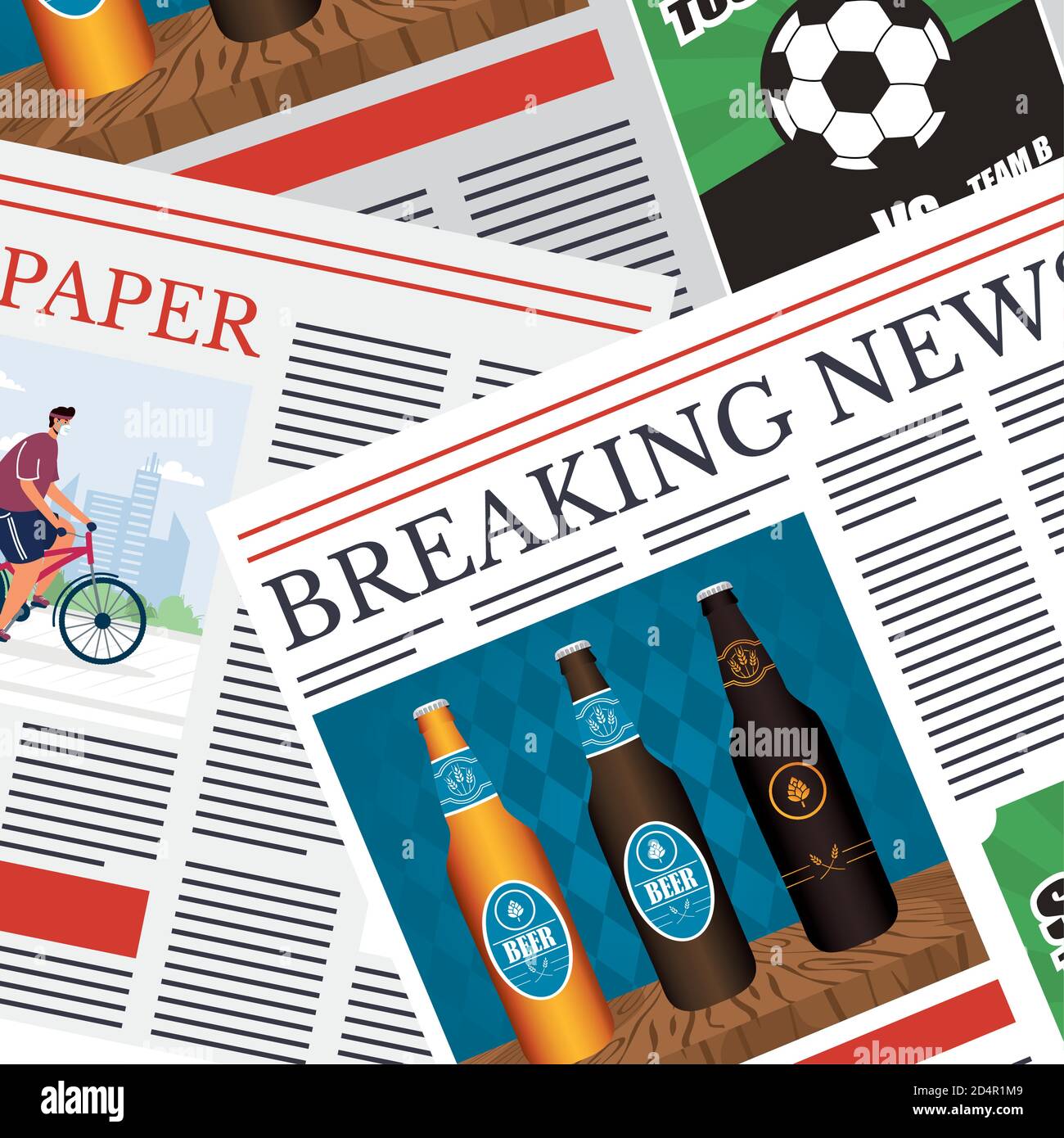 news papers communication with beers pattern background vector ...