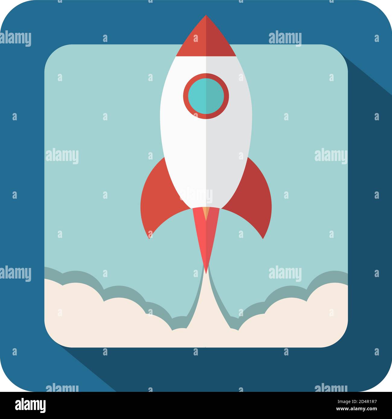 The flying-up starting rocket with fire and smoke in flat style Stock ...