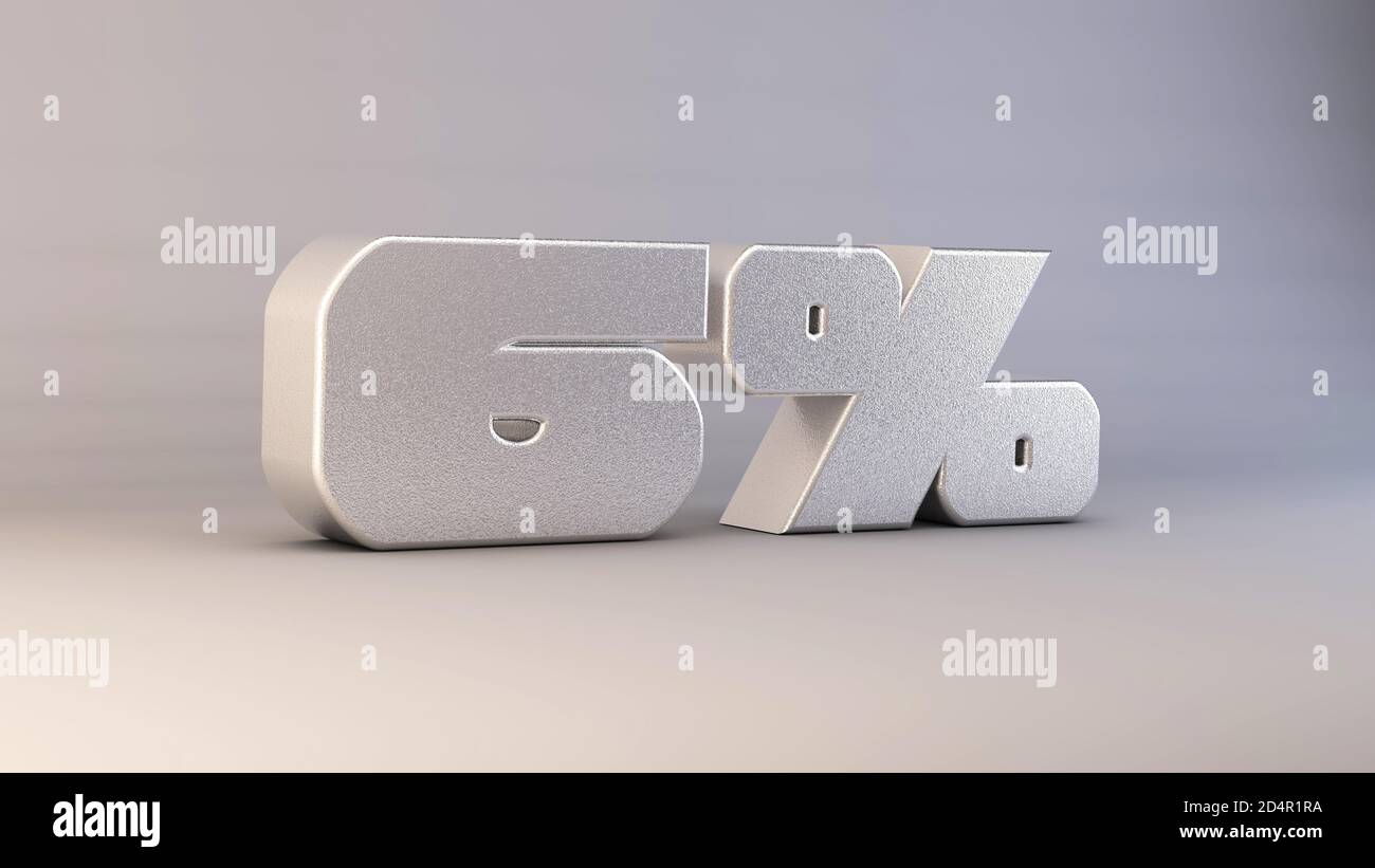 6 percent 3d metal text isolated on white, 3d render illustration Stock ...