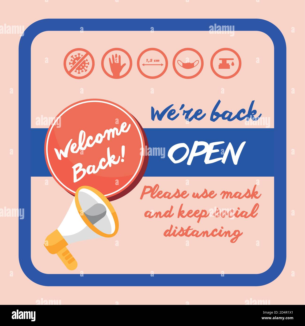 welcome back re opening poster with megaphone vector illustration ...