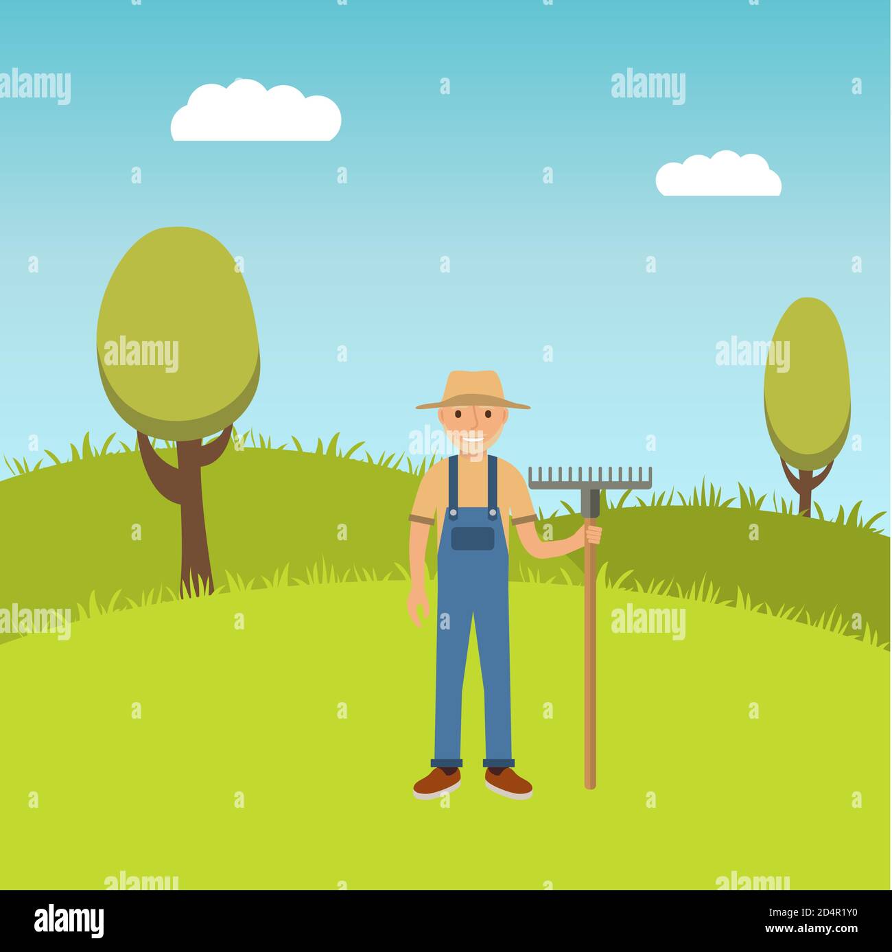 Cartoon farmer holding rake hi-res stock photography and images - Alamy