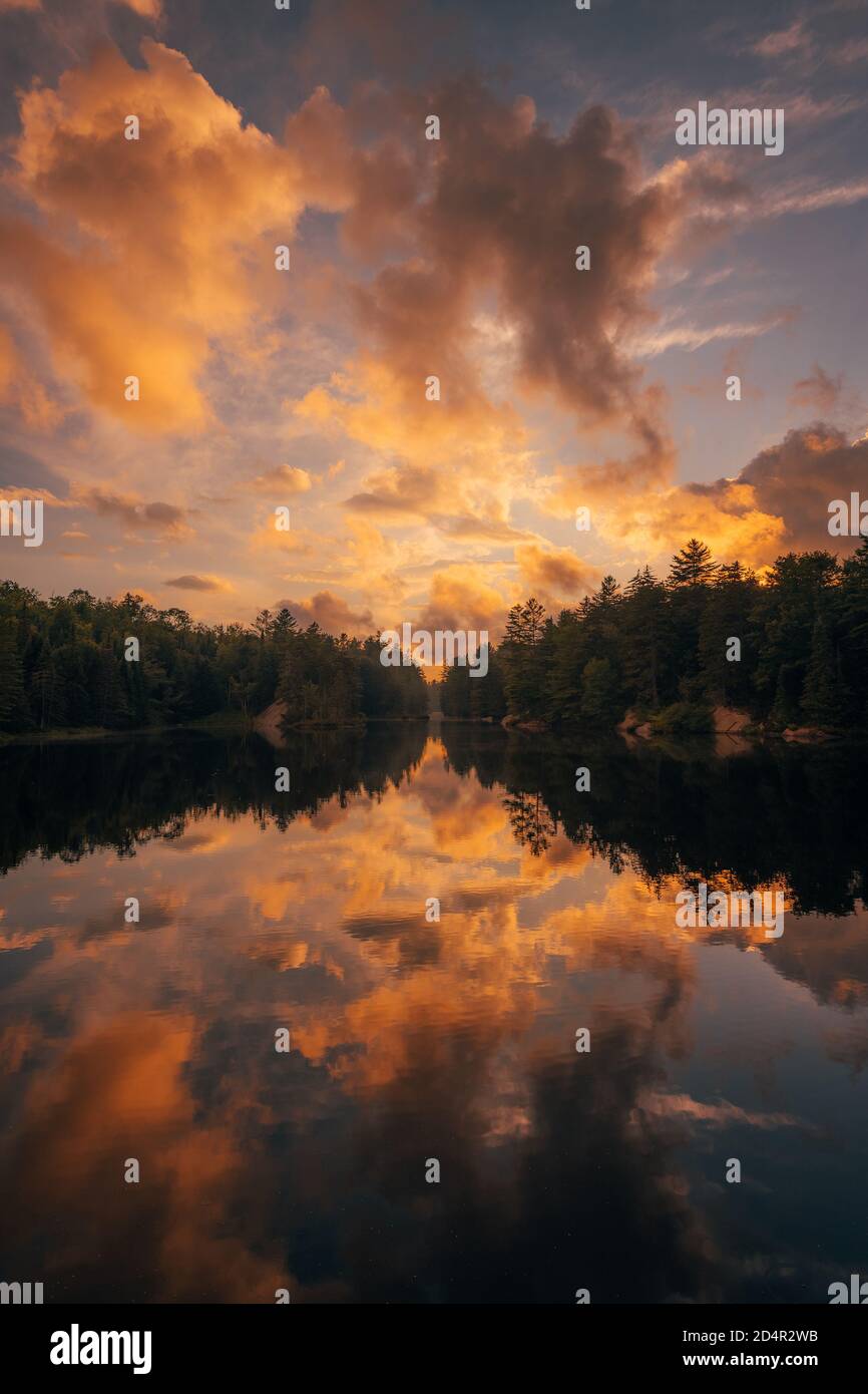 Sunset over Horseshoe Lake, near Tupper Lake, in the Adirondack ...