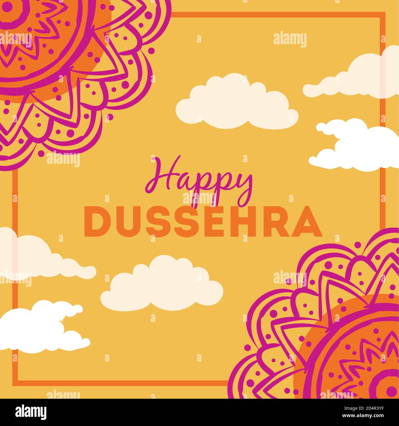 happy dussehra lettering with mandalas decoration vector illustration ...