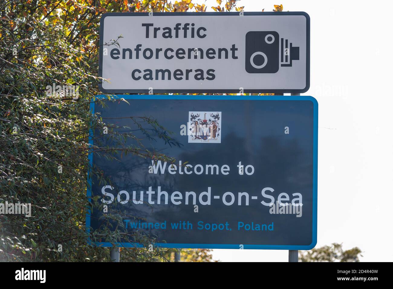 Welcome to Southend on Sea sign, and traffic enforcement cameras ...