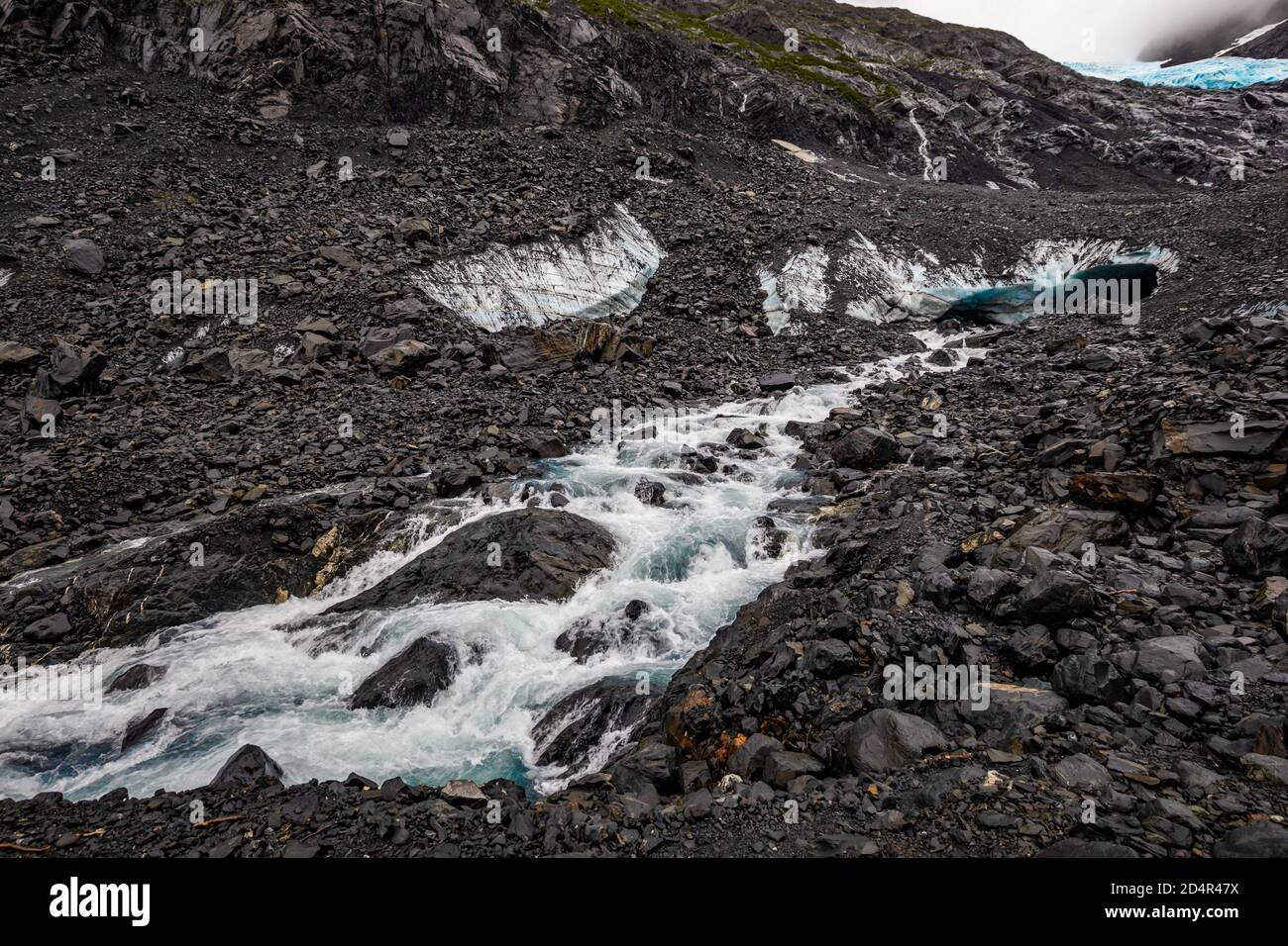 Scenic view of Alaskan landscape early fall mountains in the back and ...