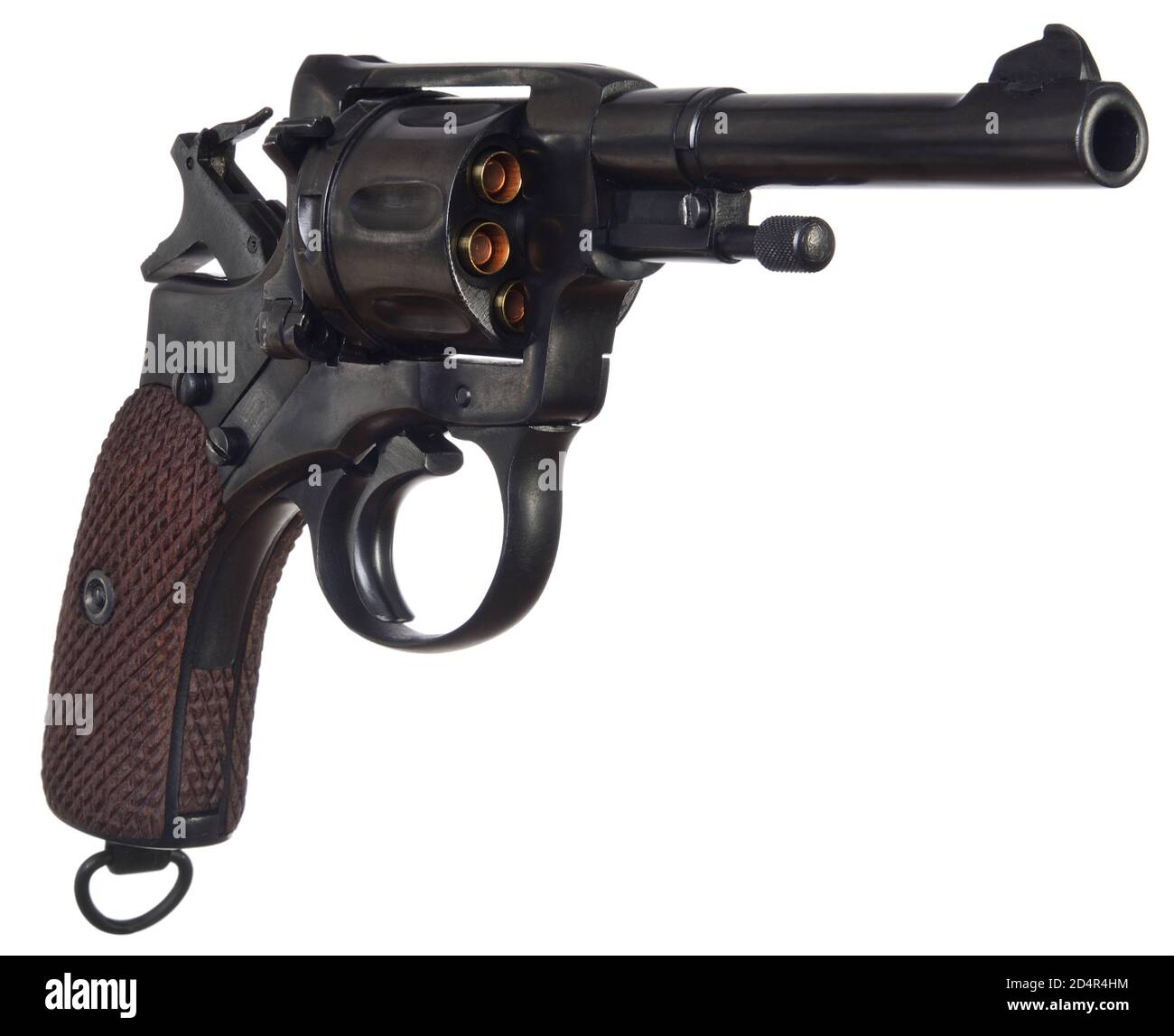 Black loaded revolver on a white background Stock Photo - Alamy