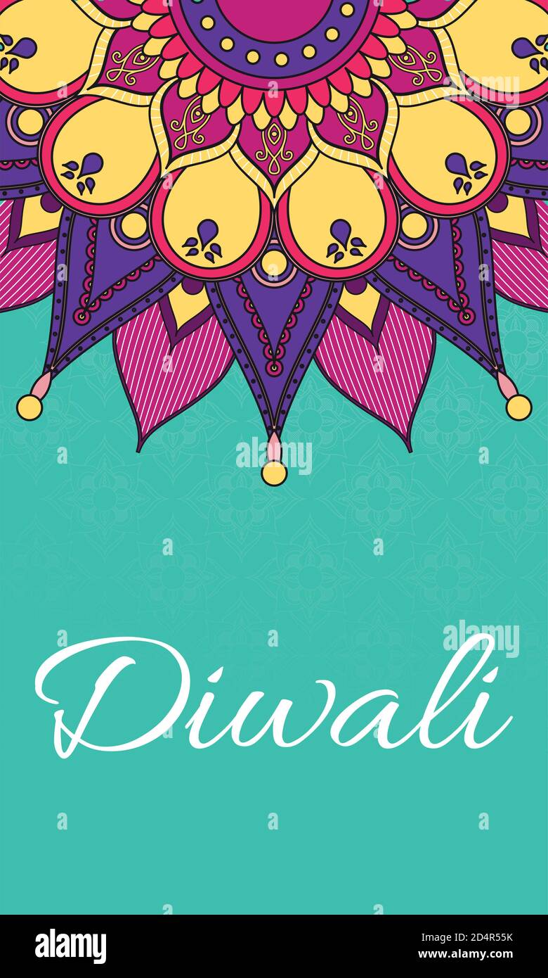 happy diwali celebration lettering with mandala decoration vector ...