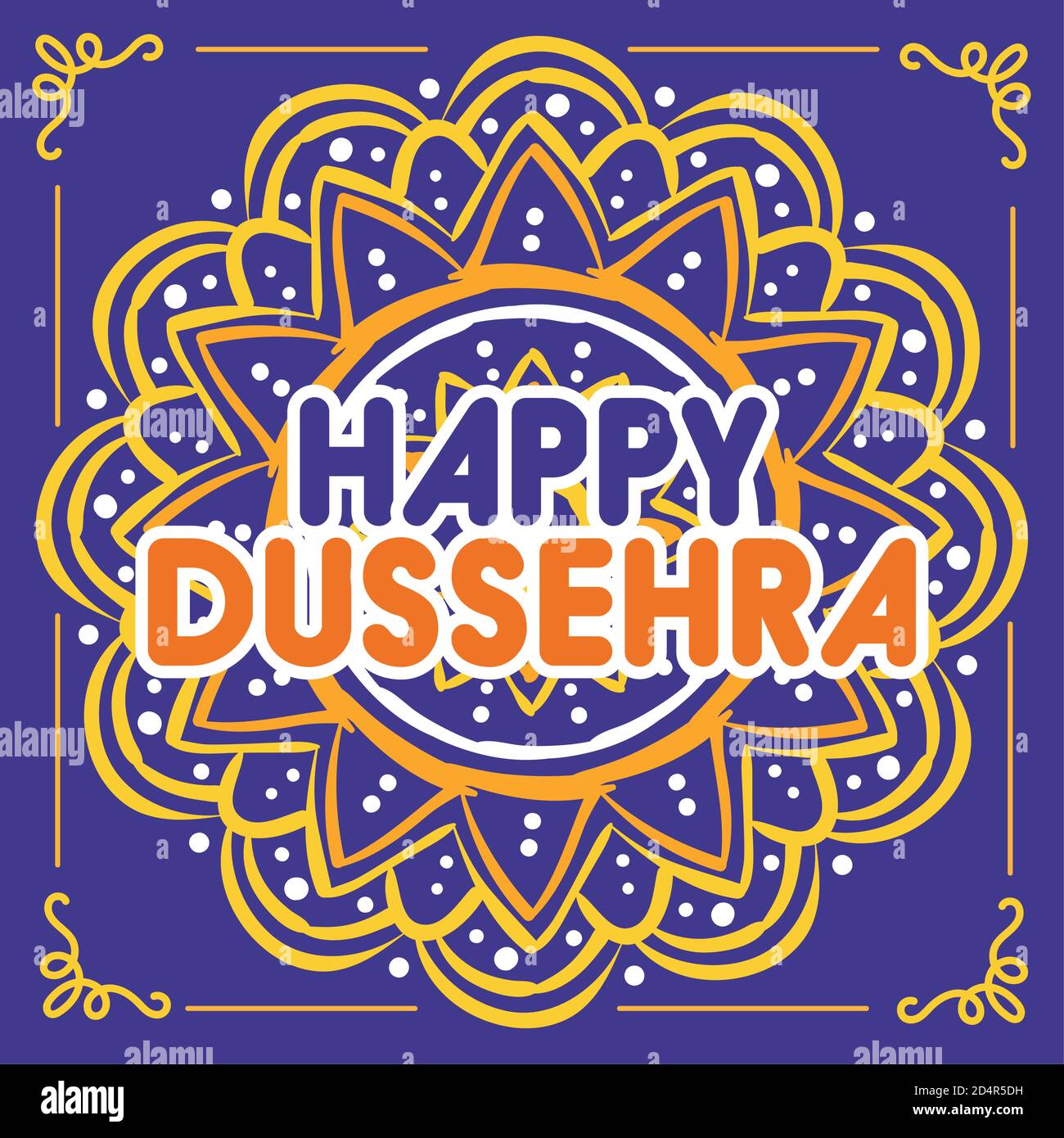 happy dussehra lettering with mandala decoration vector illustration ...