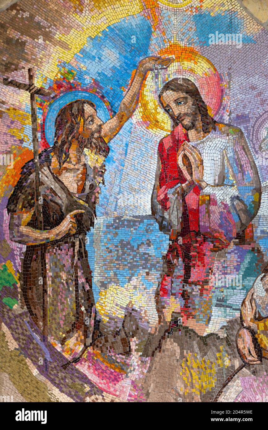 Medjugorje, BiH. 2016/6/5. Mosaic of The Baptism of the Lord as the ...