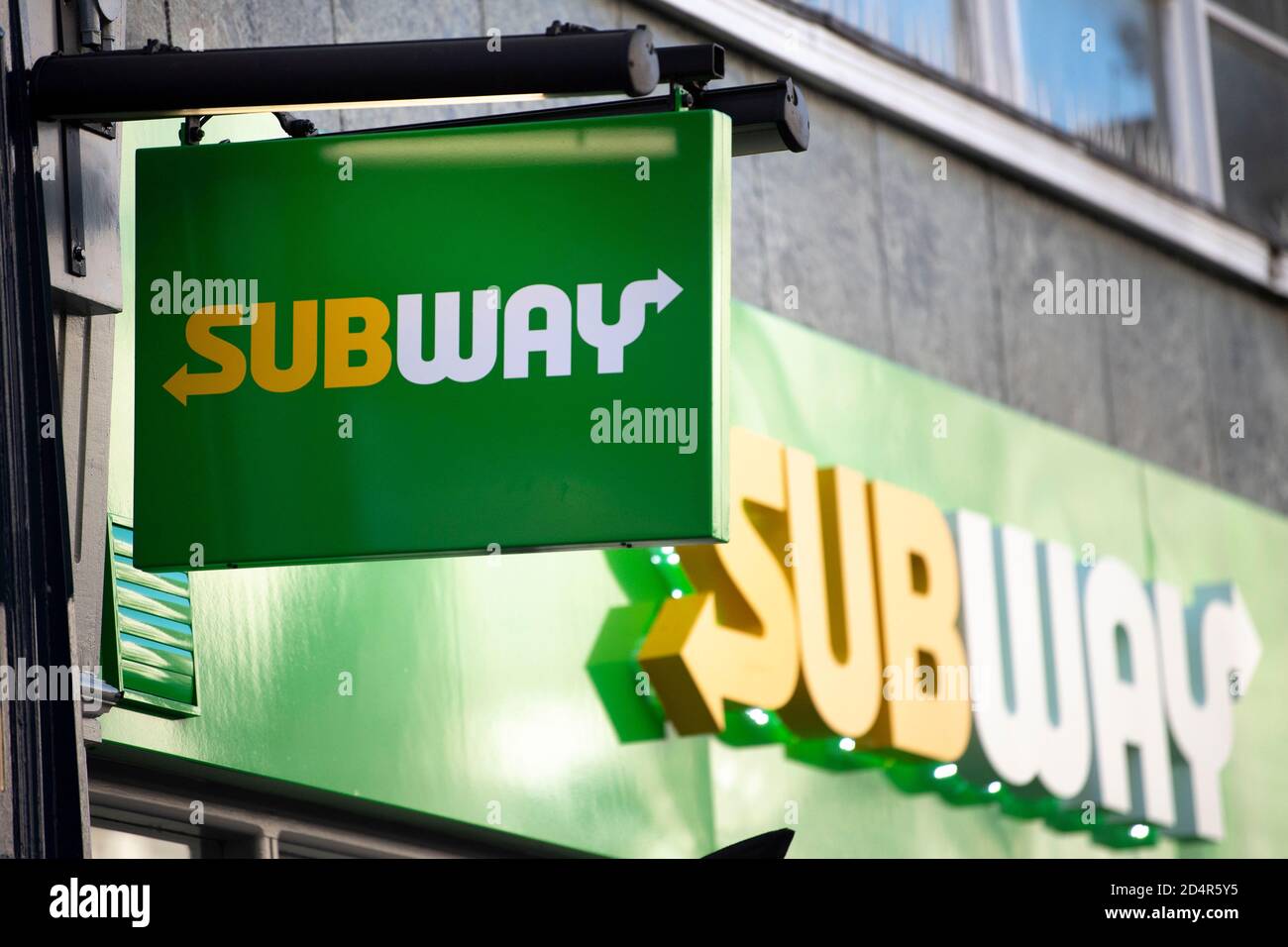 A closeup of a Subway takeaway restaurant sign in Newport, Wales, UK ...