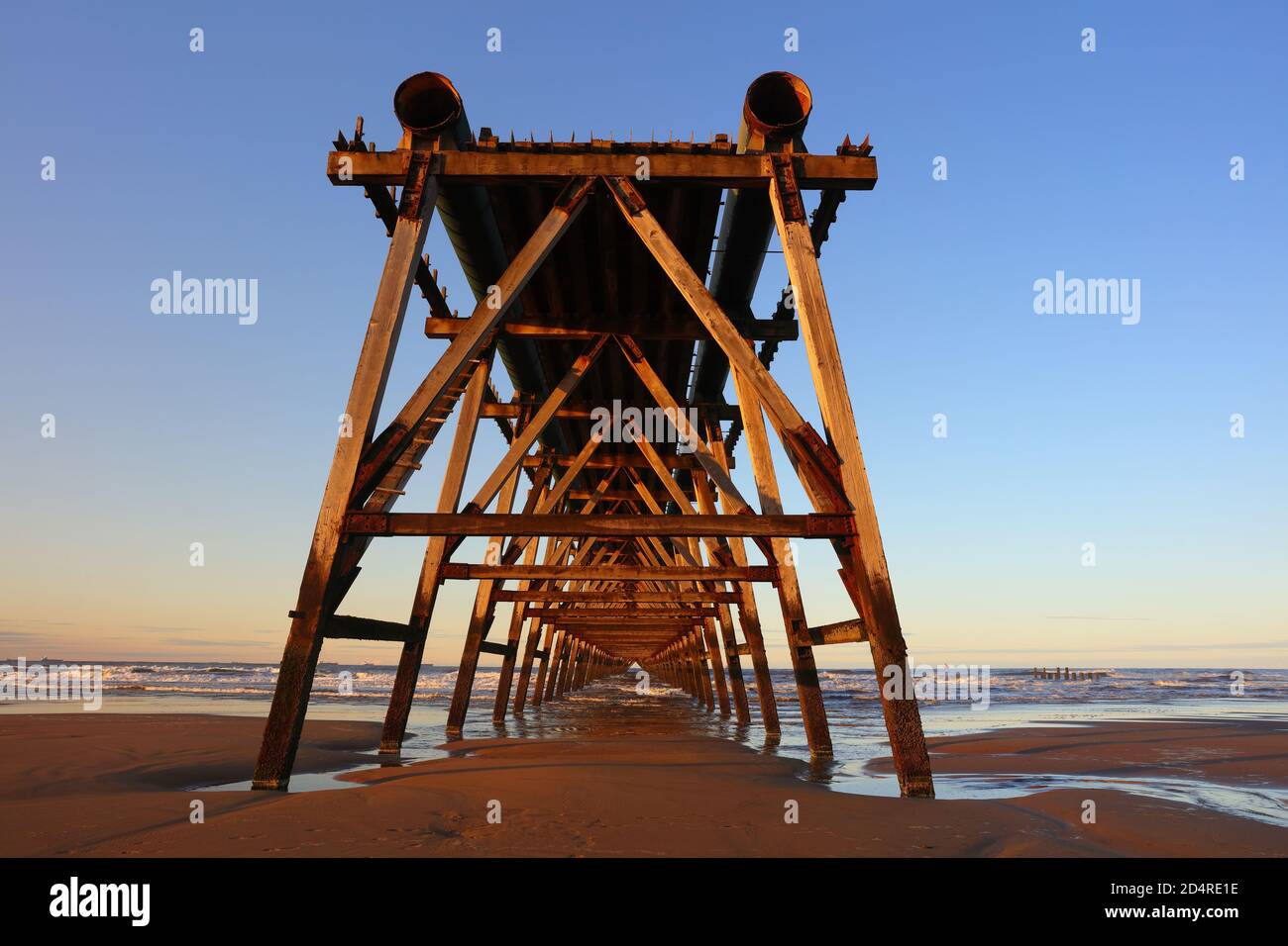 Abstract view of a wooden derelict Pier at Hartlepool, County Durham ...