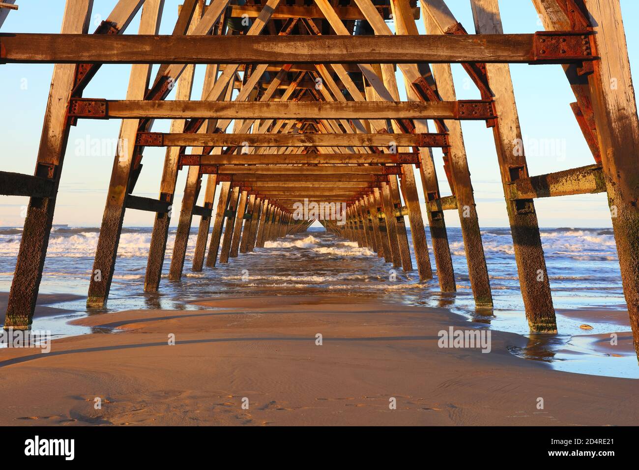 Abstract view of a wooden derelict Pier at Hartlepool, County Durham ...