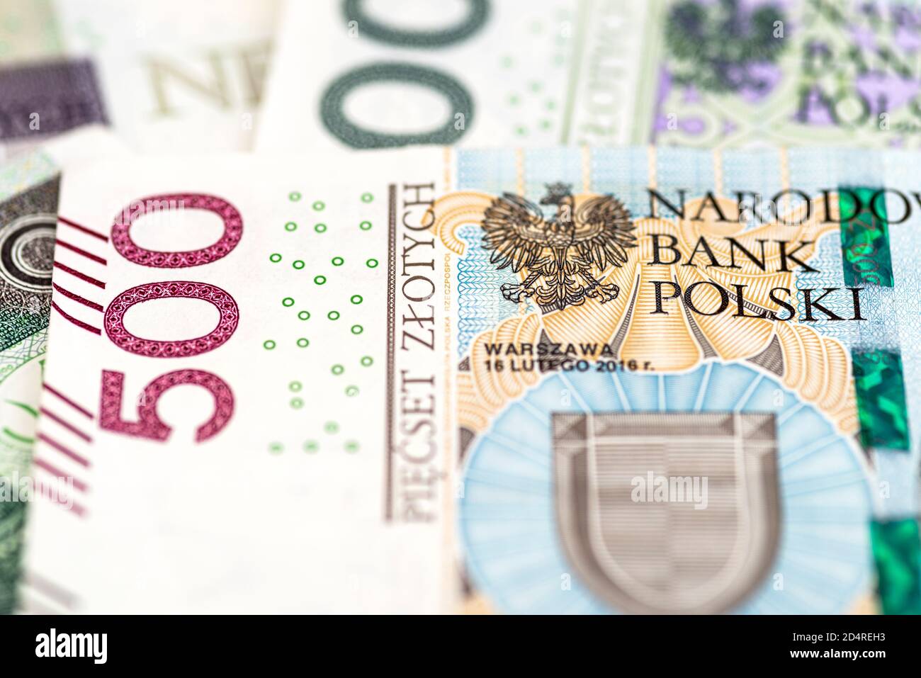 Macro photo of the front side of a rare Polish PLN 500 banknote, close ...