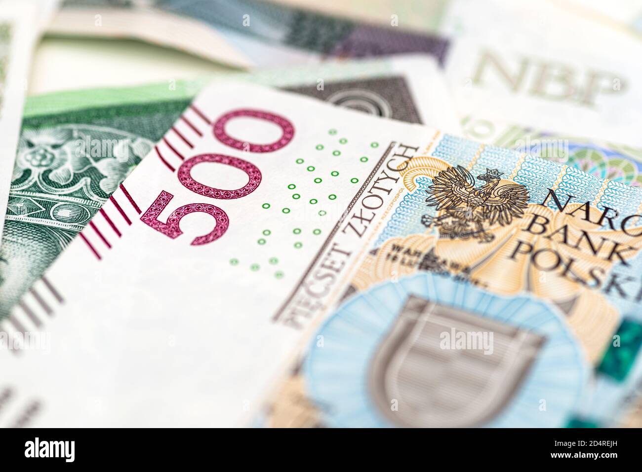 Macro photo of the front side of a rare Polish PLN 500 banknote, close ...