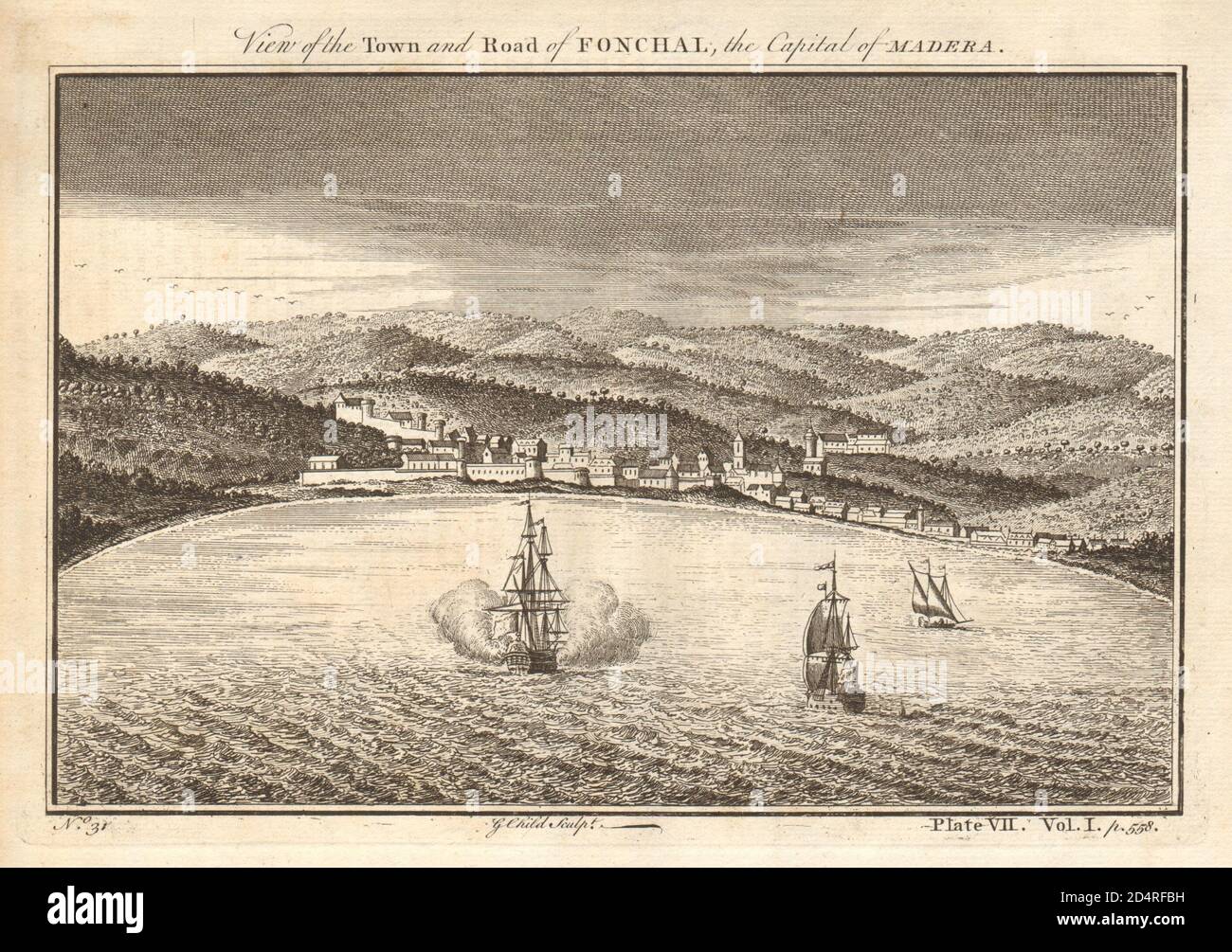 View of the town and road of Funchal, Madeira. Portugal. CHILD 1745 old ...