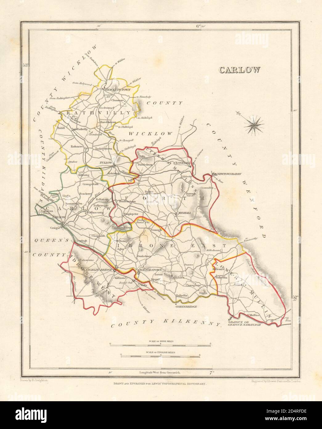 COUNTY CARLOW antique map for LEWIS by DOWER & CREIGHTON. Ireland 1846 ...