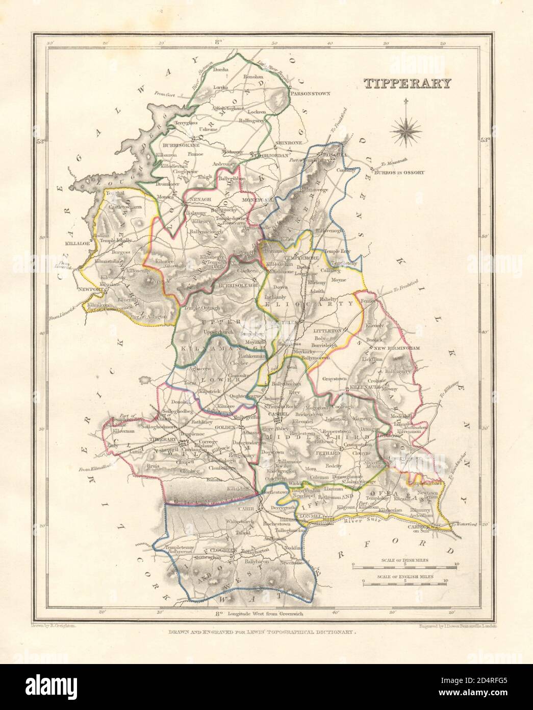 COUNTY TIPPERARY antique map for LEWIS by DOWER & CREIGHTON. Ireland ...