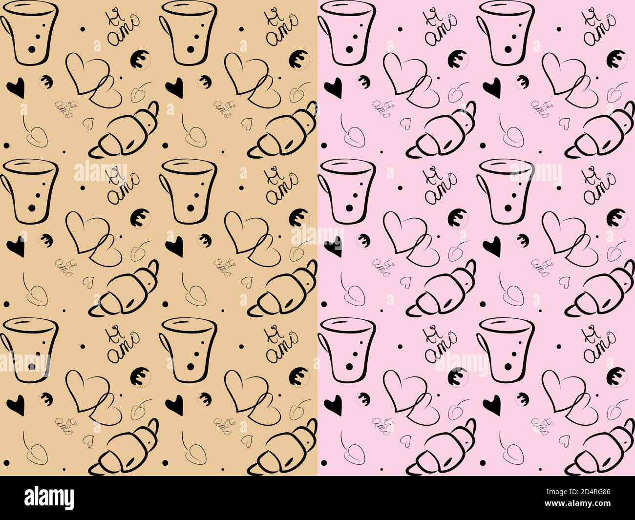 LOVE coffee seamless pattern. Hand drawn sketch style illustration of ...