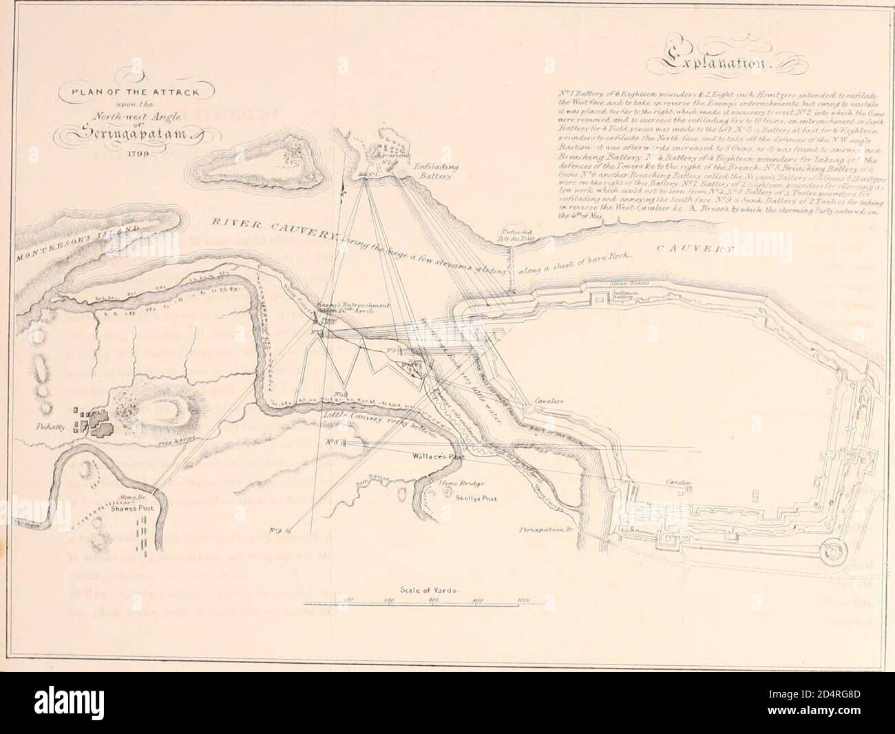 Plan of the attack on the north-west angle of Seringapatam Stock Photo ...