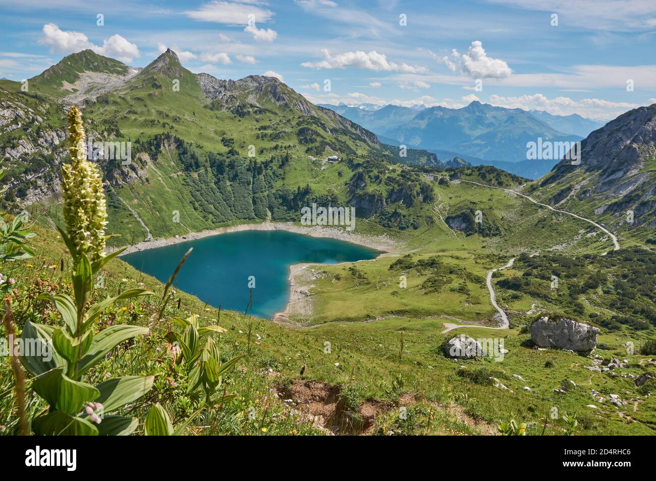Panoramic mountain landscape with mountain lake in austria. Beautiful ...