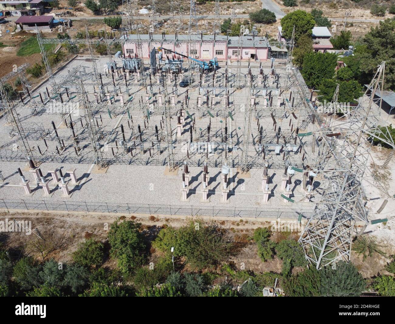 Transformer electrical power plant aerial view Stock Photo - Alamy