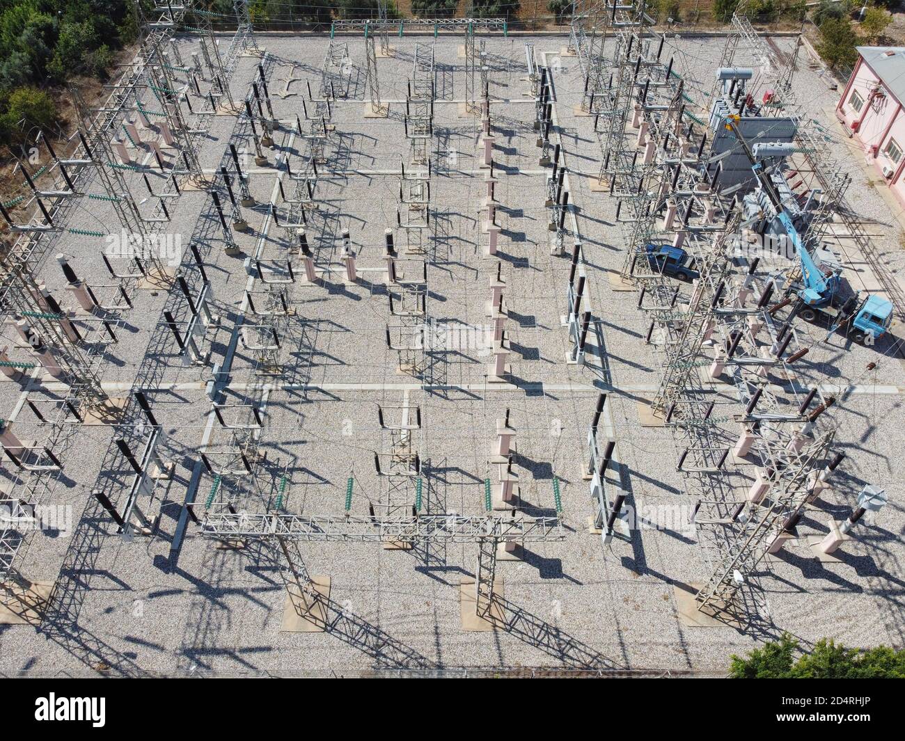 Transformer electrical power plant aerial view Stock Photo - Alamy
