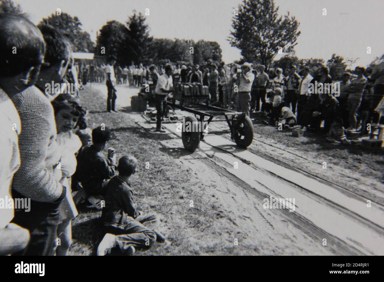 Fine 1970s vintage black and white photography of a tractor pull ...