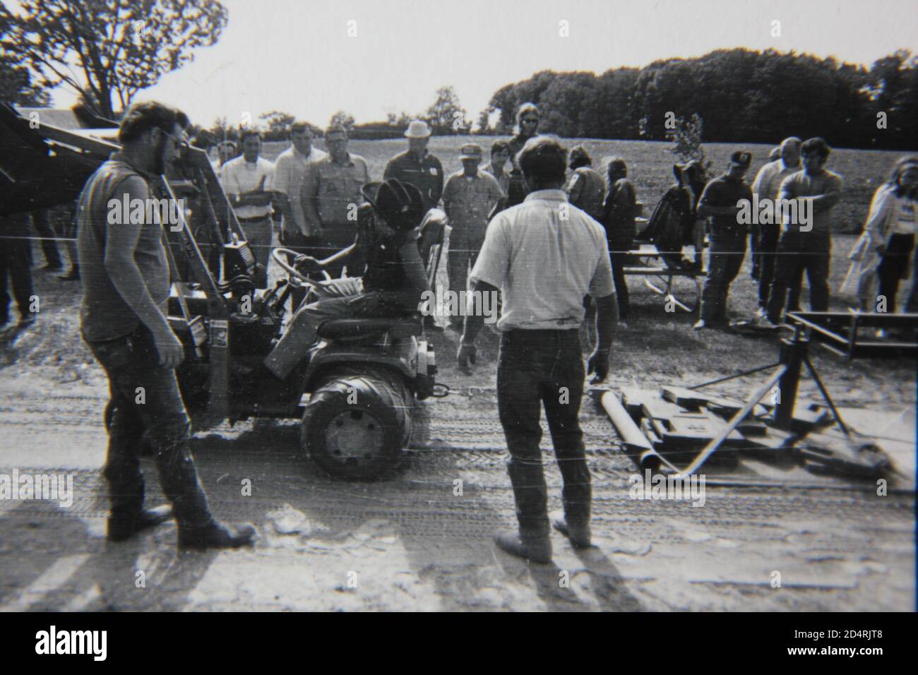 Fine 1970s vintage black and white photography of a tractor pull ...