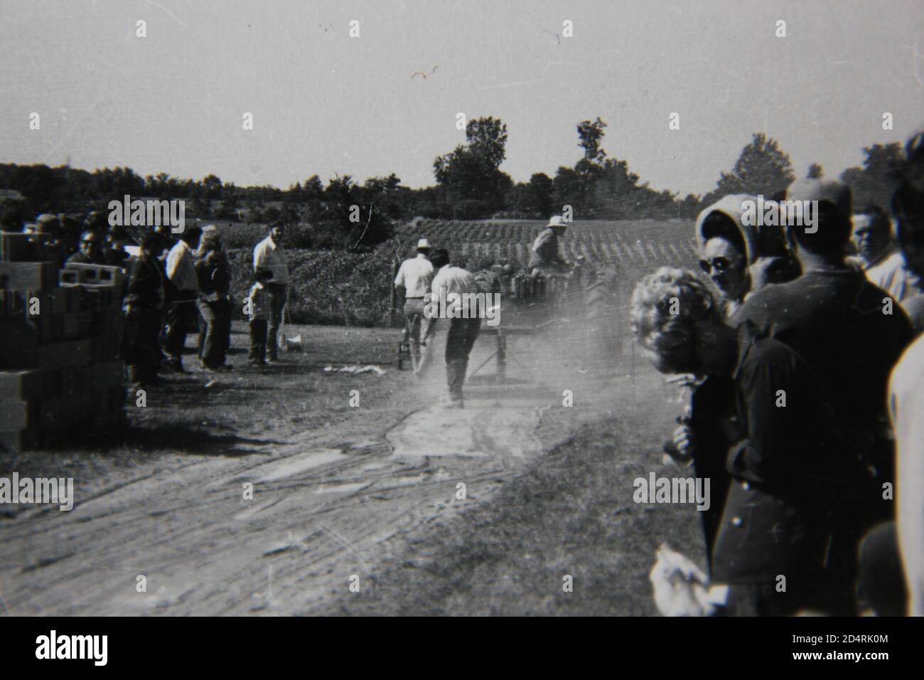 Fine 1970s vintage black and white photography of a tractor pull ...