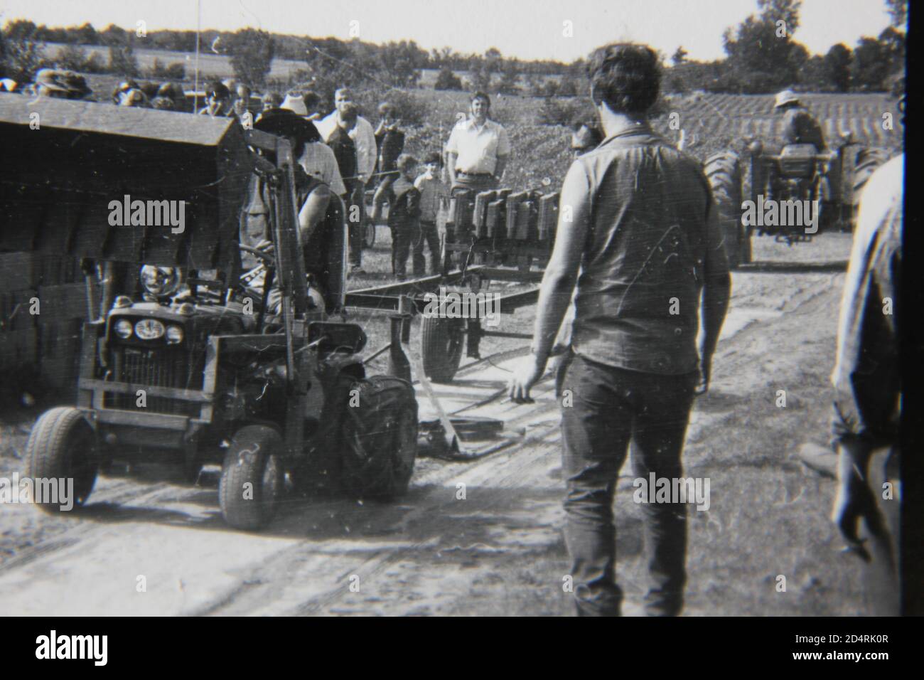 Fine 1970s vintage black and white photography of a tractor pull ...