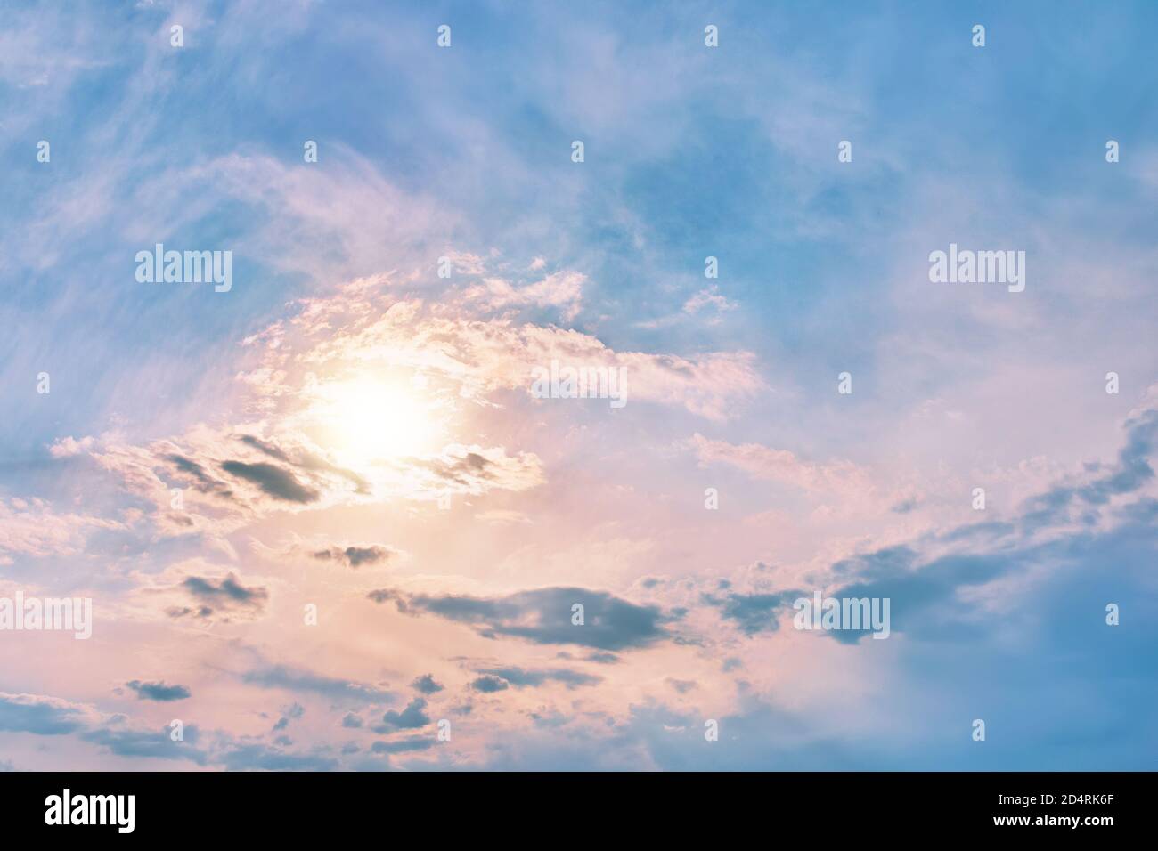 Sun in the sky. Rays of sunshine breaks through the clouds. Overcast ...