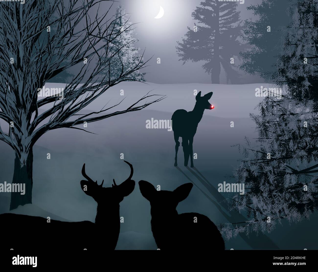 Winter Scenes With Deer A Deer Stands In A Snowy Landscape With