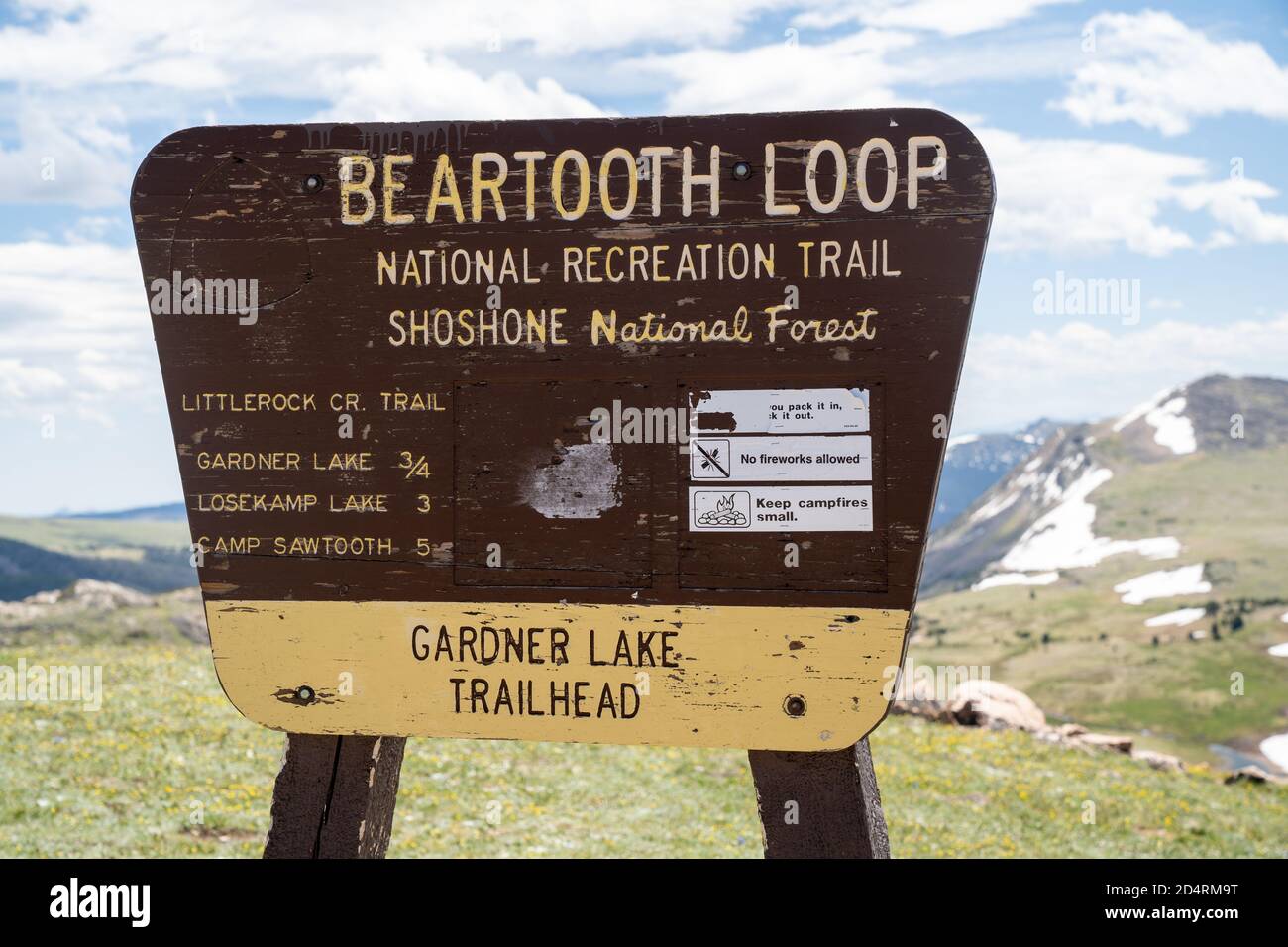 Wyoming, USA - July 2, 2020: Sign for the Beartooth Loop, along the ...